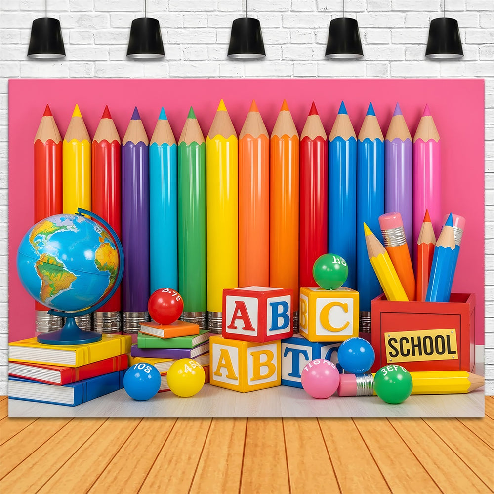Back To School Backdrop Rainbow Pencil Learning Display School Backdro