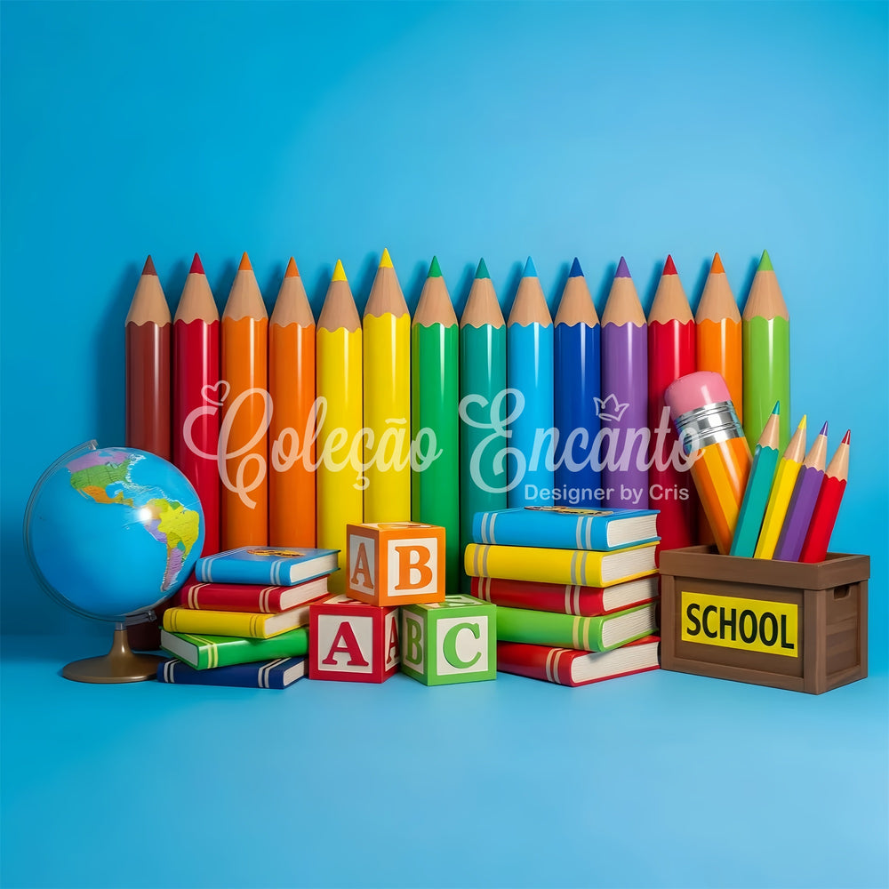 School Photo Backdrop Colorful Pencil Wall Back To School Backdrop By