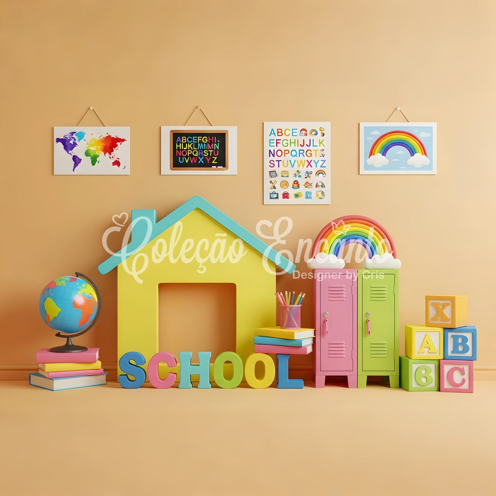 School Photo Backdrop Colorful Classroom House Class Photo Backdrop By