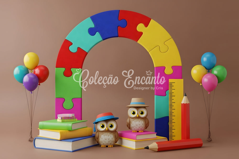 Back To School Backdrop Puzzle Arch Owls Composition School Backdrop B