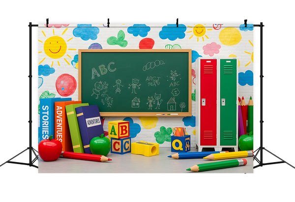 Preschool Photo Backdrops Colorful Chalkboard Doodle Wall Classroom Ba
