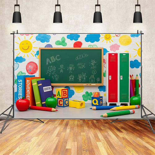Preschool Photo Backdrops Colorful Chalkboard Doodle Wall Classroom Ba