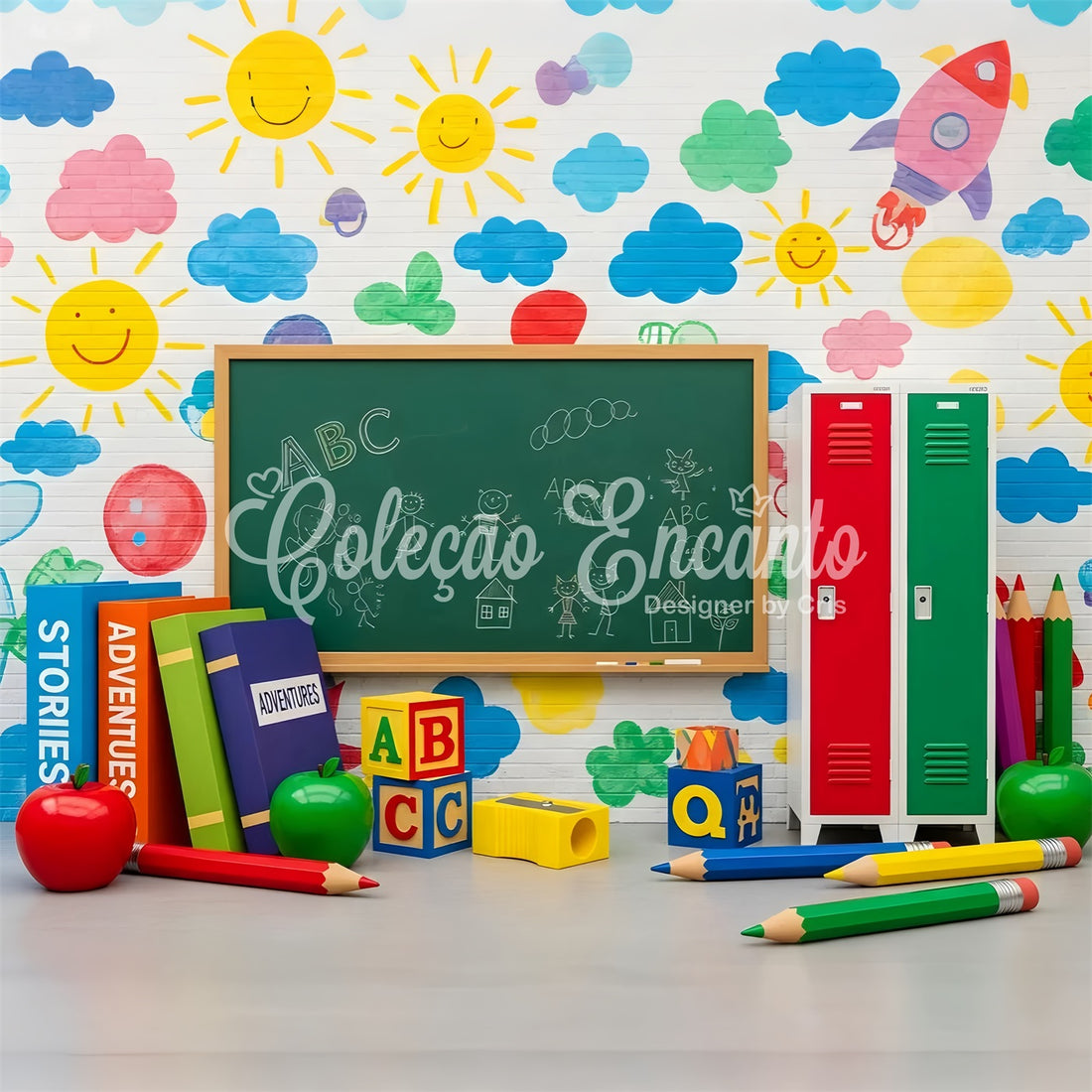 Preschool Photo Backdrops Colorful Chalkboard Doodle Wall Classroom Ba
