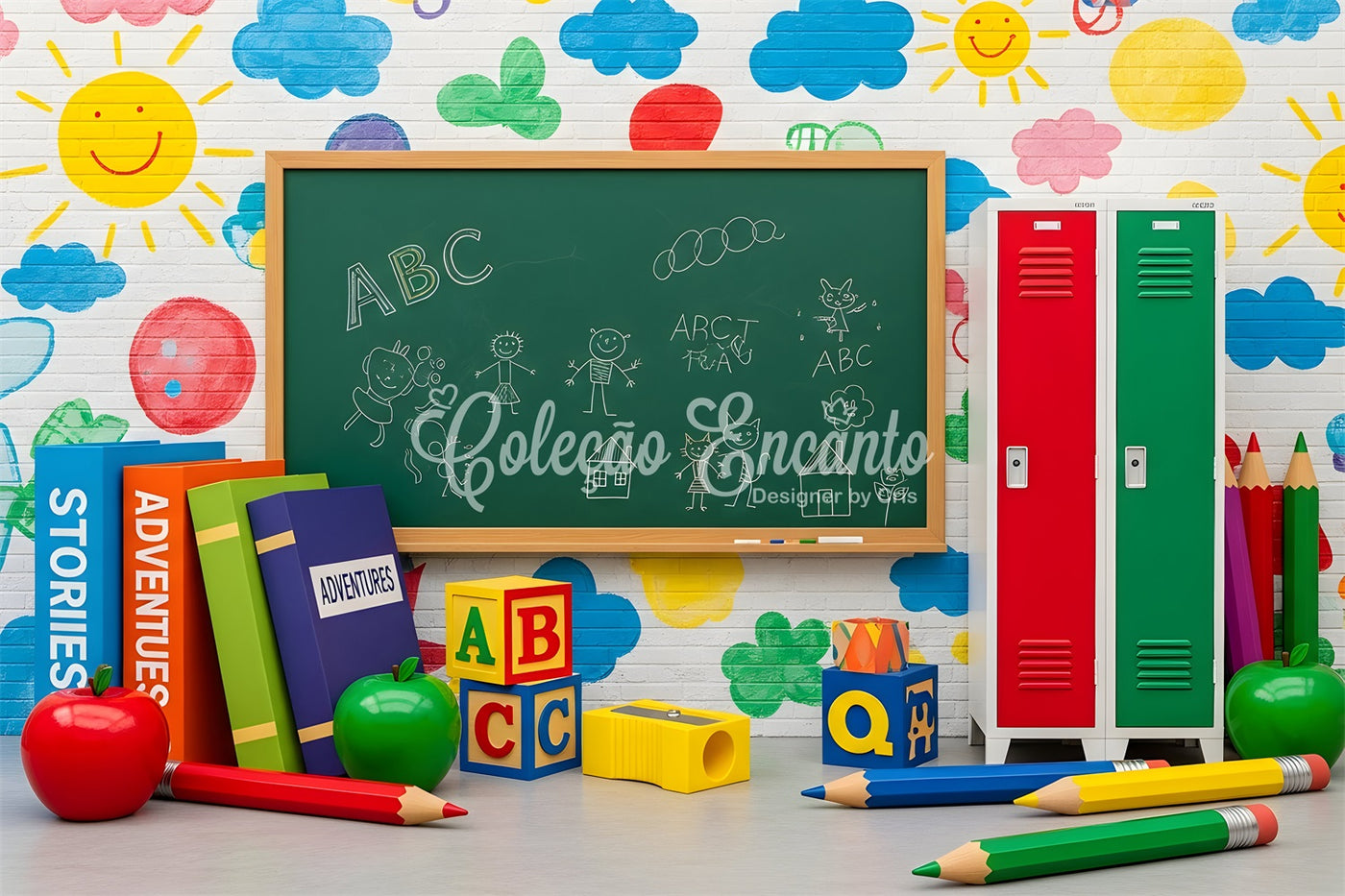 Preschool Photo Backdrops Colorful Chalkboard Doodle Wall Classroom Ba