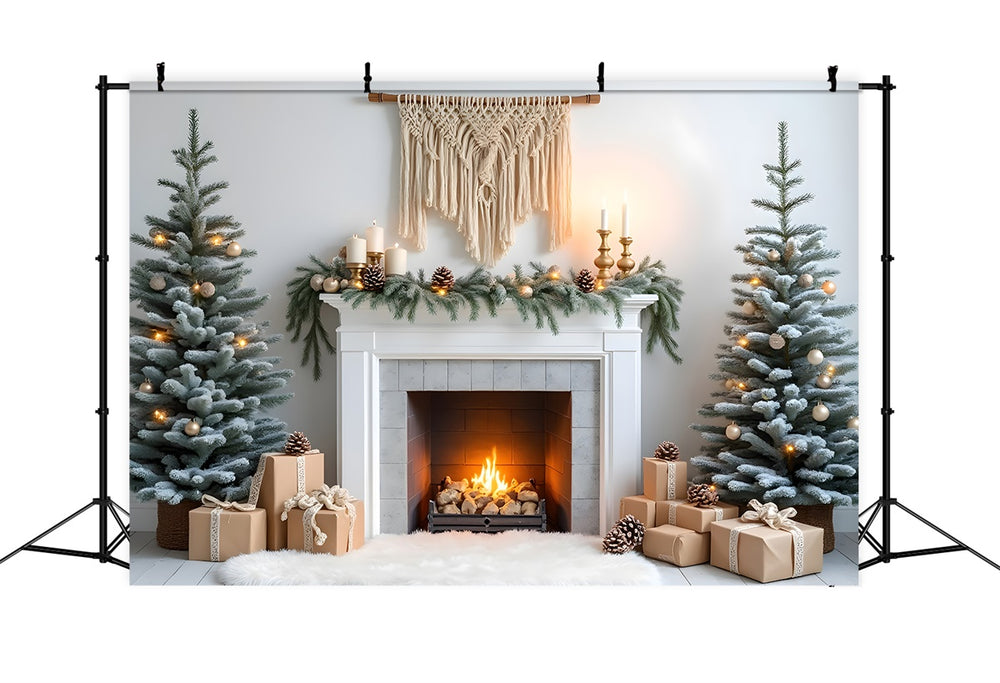 High Resolution Christmas Backdrop Pine Garland Fireplace Backdrop By