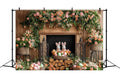 Easter Photo Backdrops Floral Bunny Fireplace Backdrop CJJ-169