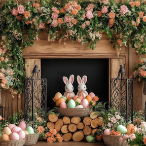 Easter Photo Backdrops Floral Bunny Fireplace Backdrop CJJ-169