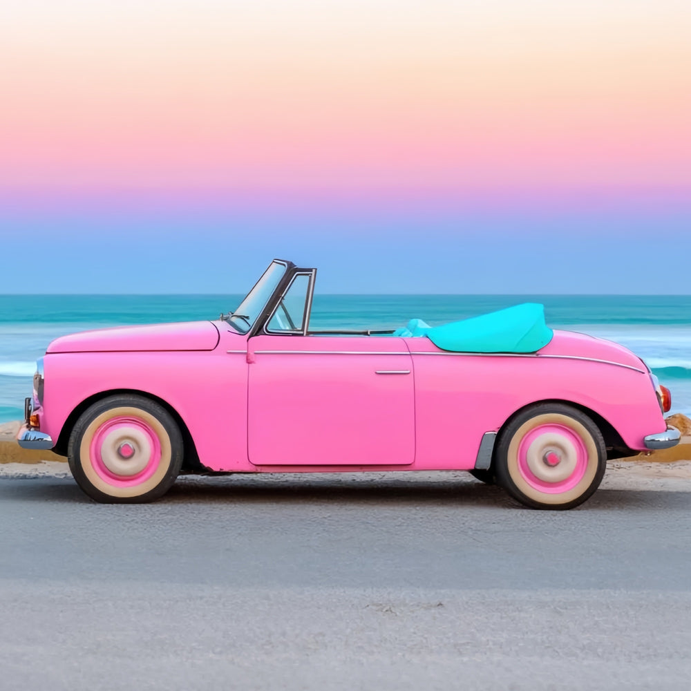 Pink Girl Backdrops Backdrop Seaside Classic Car Sunset Backdrop CJJ2-