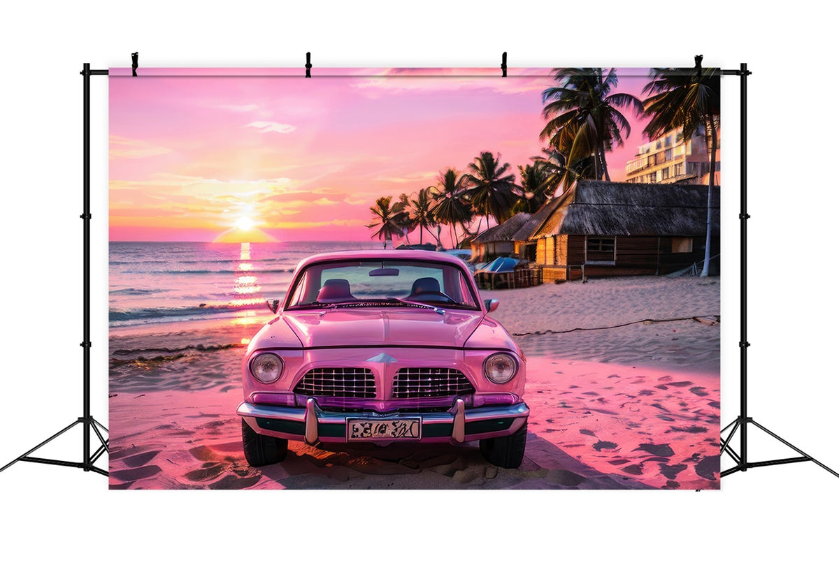 Pink Girl Backdrop Backdrop Design Sunset Seaside Car Backdrop CJJ2-11