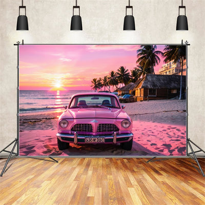 Pink Girl Backdrop Backdrop Design Sunset Seaside Car Backdrop CJJ2-11