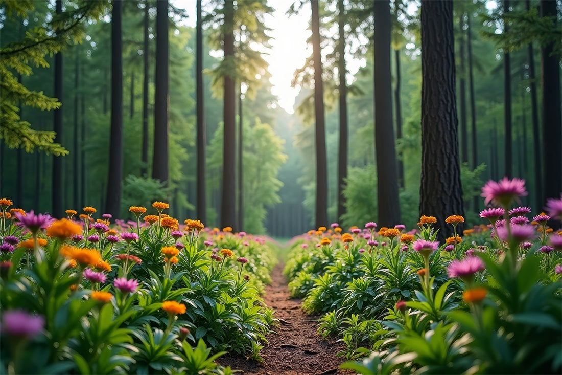Forest Backdrop Blooming Wildflower Forest Path Backdrop CJJ2-58
