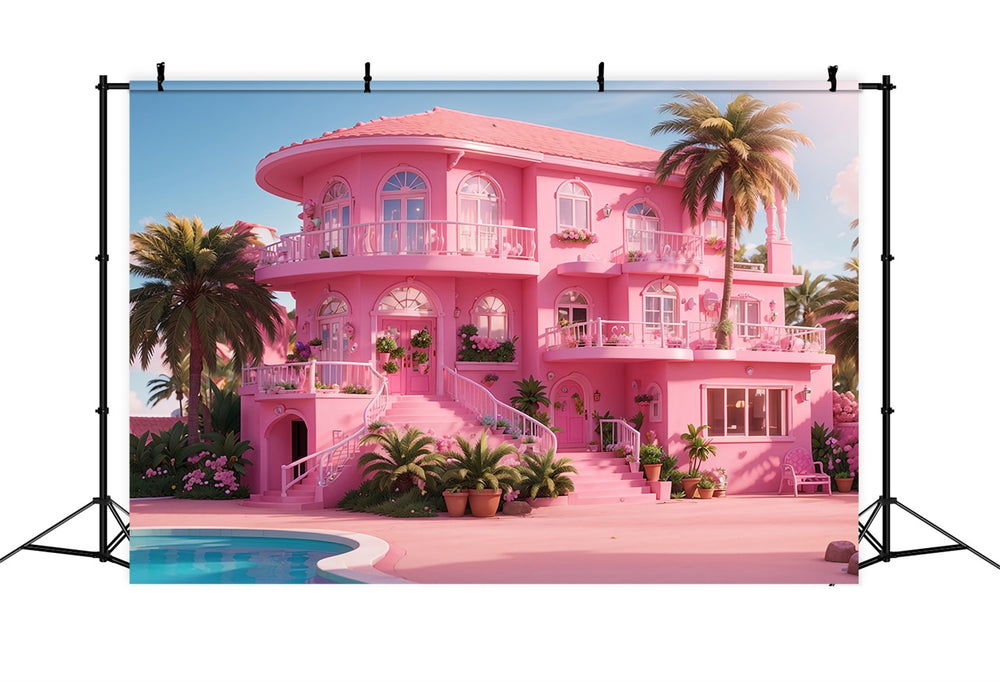 Pink Girl Backdrop House Backdrop Tropical Paradise Pink Villa Backdro
