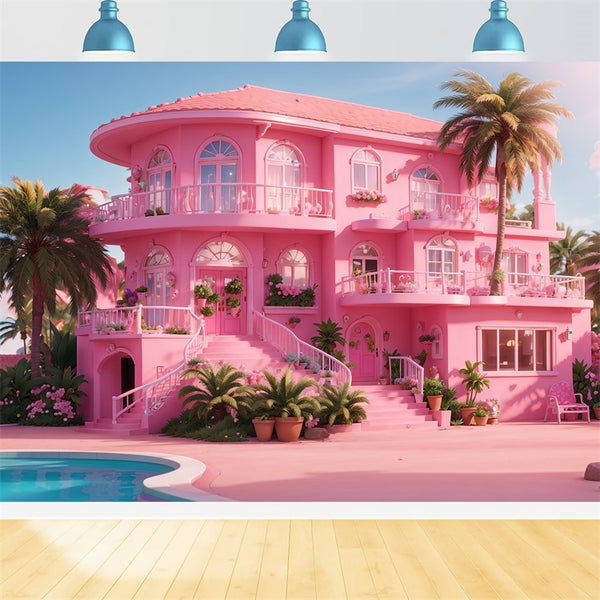 Pink Girl Backdrop House Backdrop Tropical Paradise Pink Villa Backdro