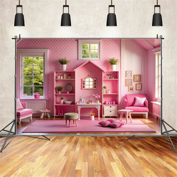 Fashion Doll Backdrop Backdrops Pink Dollhouse Room Backdrop CJJ2-91