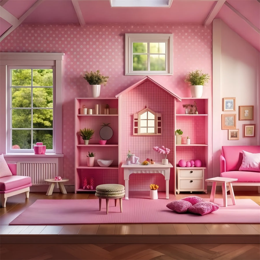 Fashion Doll Backdrop Backdrops Pink Dollhouse Room Backdrop CJJ2-91