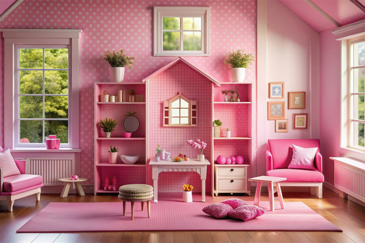 Fashion Doll Backdrop Backdrops Pink Dollhouse Room Backdrop CJJ2-91