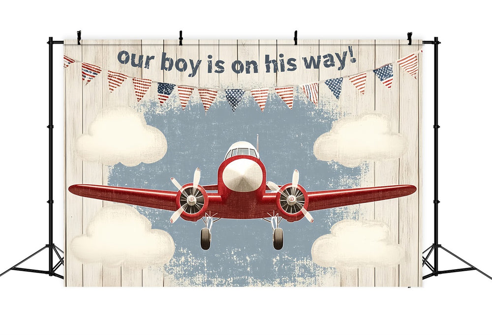 Baby Shower Backdrop Boy Vintage Airplane Baby Arrival Backdrop CSH2-2