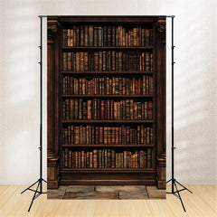 Vintage Wall Backdrop Dark Wood Library Backdrop CSH2-249