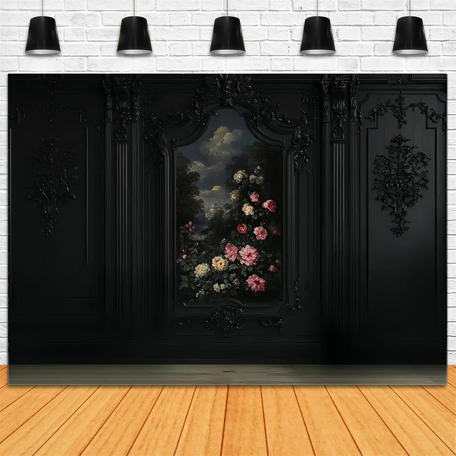 Black Wall Backdrop Floral Rose Wall Black Backdrop CSH2-259
