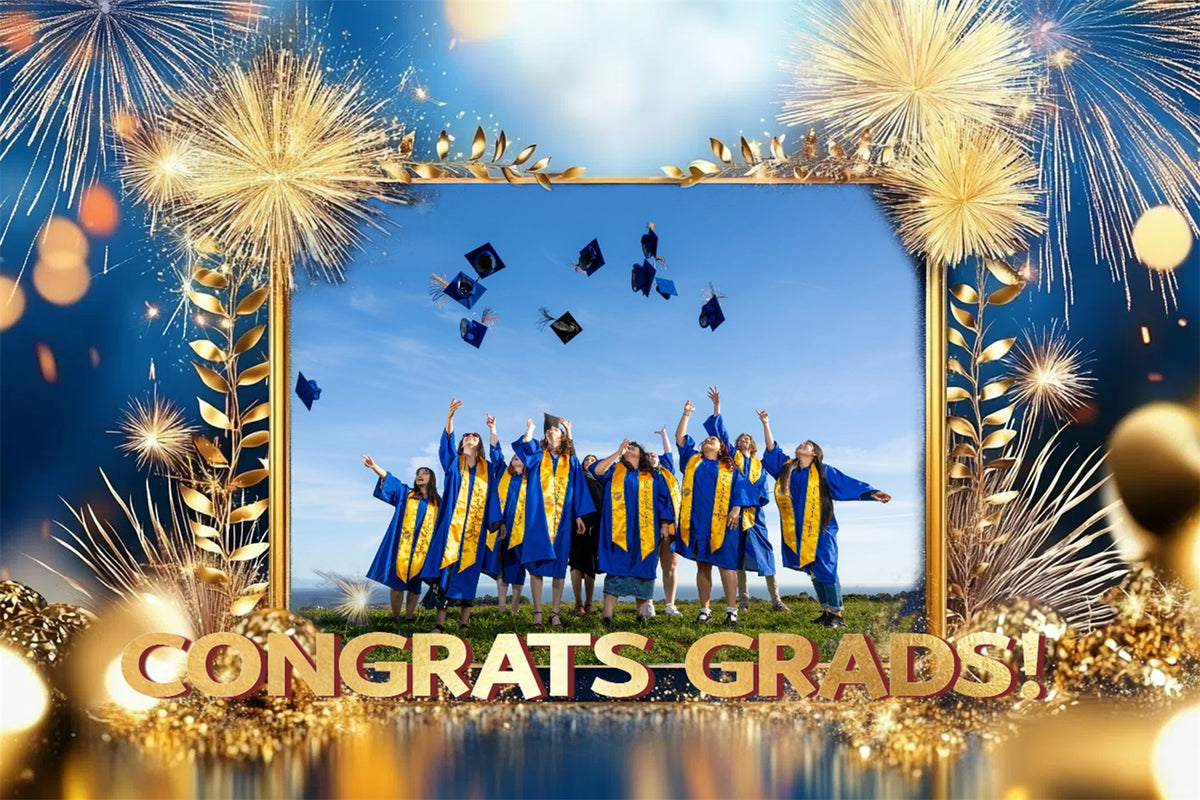 Personalized Graduation Backdrops Golden Fireworks Graduation Party Ba