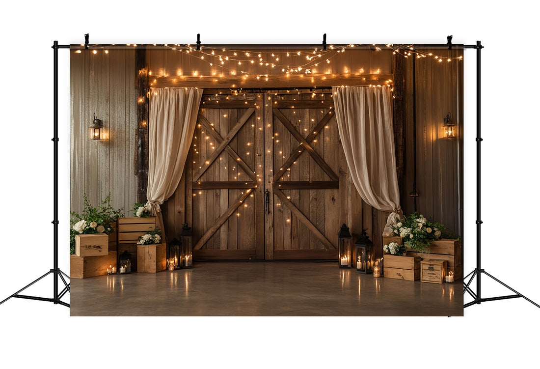 Barn Door Backdrop Twinkle Light Wood Flower Backdrop CSH4-206