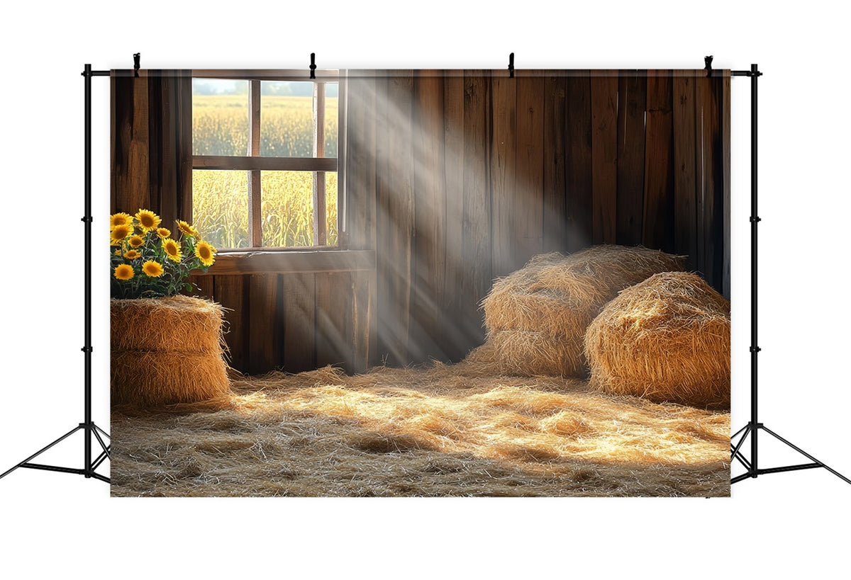 Barnyard Backdrop Straw Window Sunflowers Backdrop CSH4-212