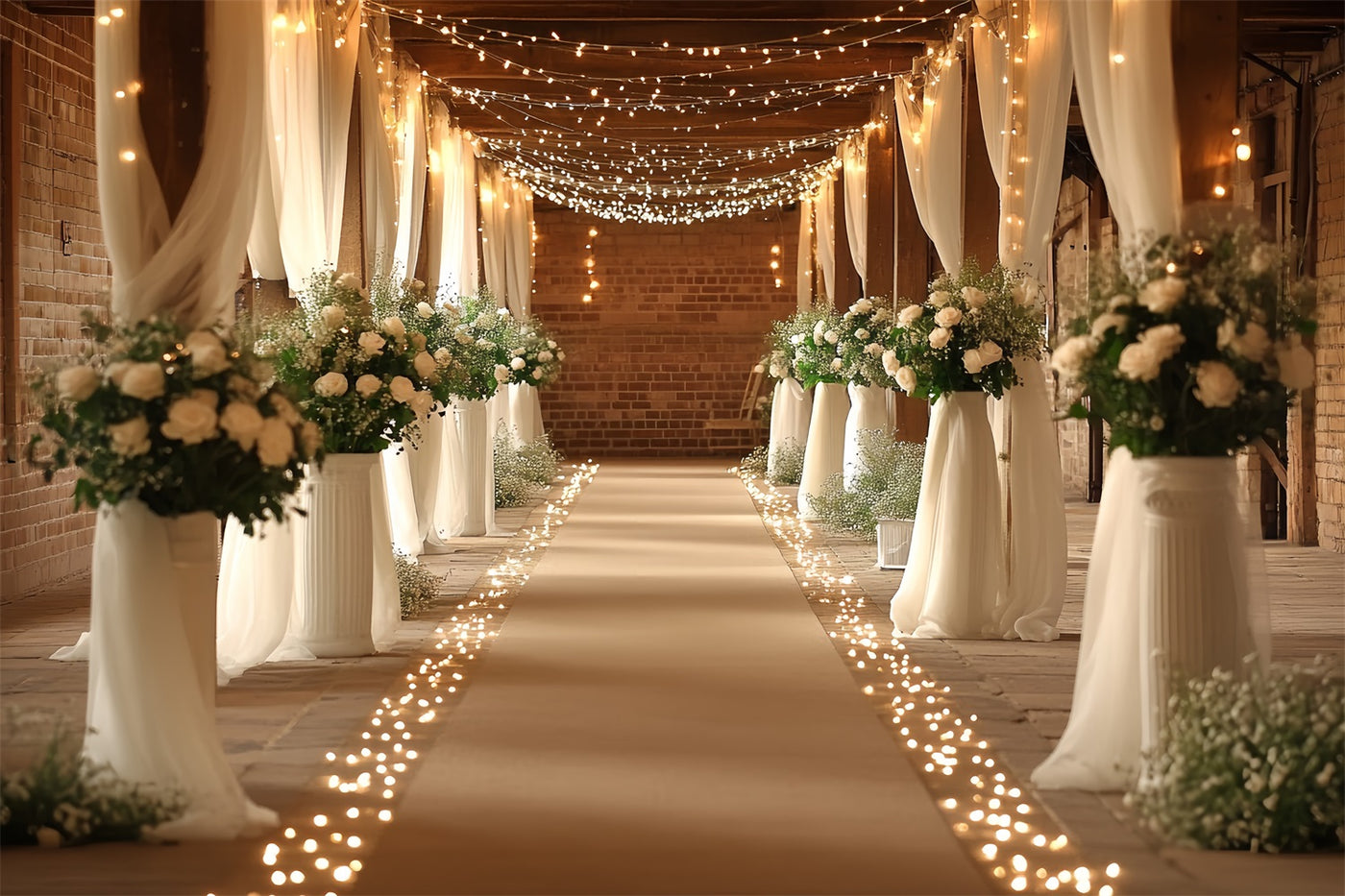 Boho Backdrops Barn Wedding Hallway Lighted Backdrop CSH4-215