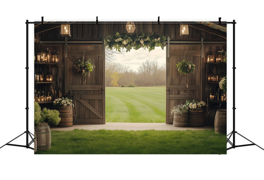Barn Wood Backdrop Wooden Flower Green Field Backdrop CSH4-218