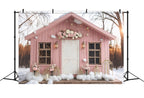 Pink Barn Backdrop House Snow Flowers Backdrop CSH4-226