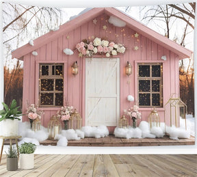 Pink Barn Backdrop House Snow Flowers Backdrop CSH4-226