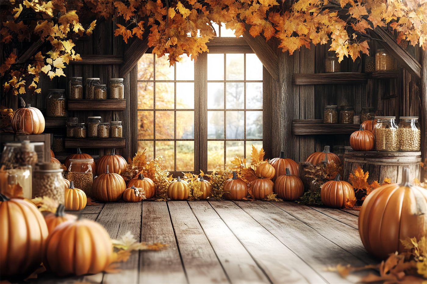 Rustic Barn Backdrop Autumn Pumpkins Backdrop CSH4-229