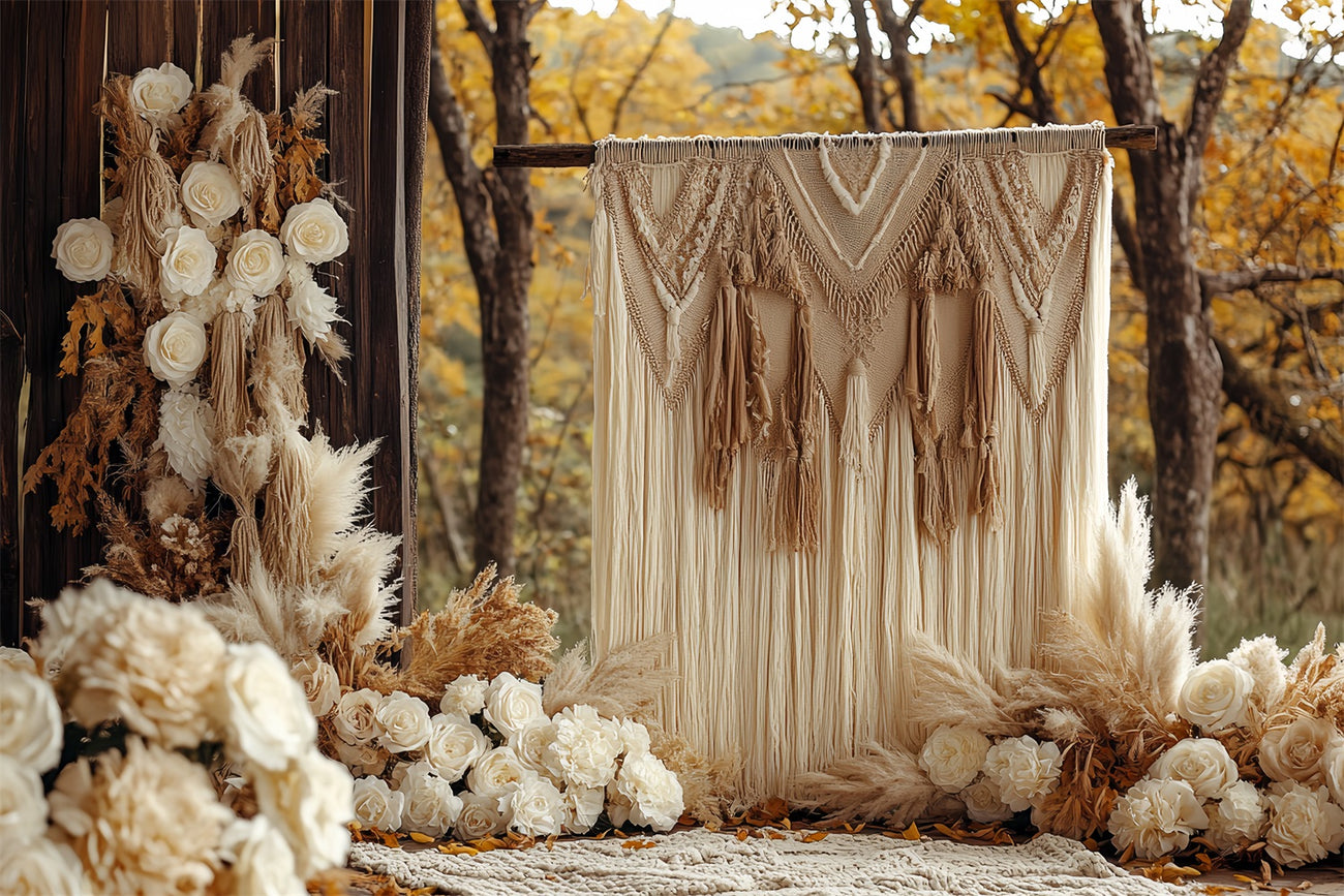 Boho Photo Backdrop Fall Macrame Floral Backdrop CSH4-232