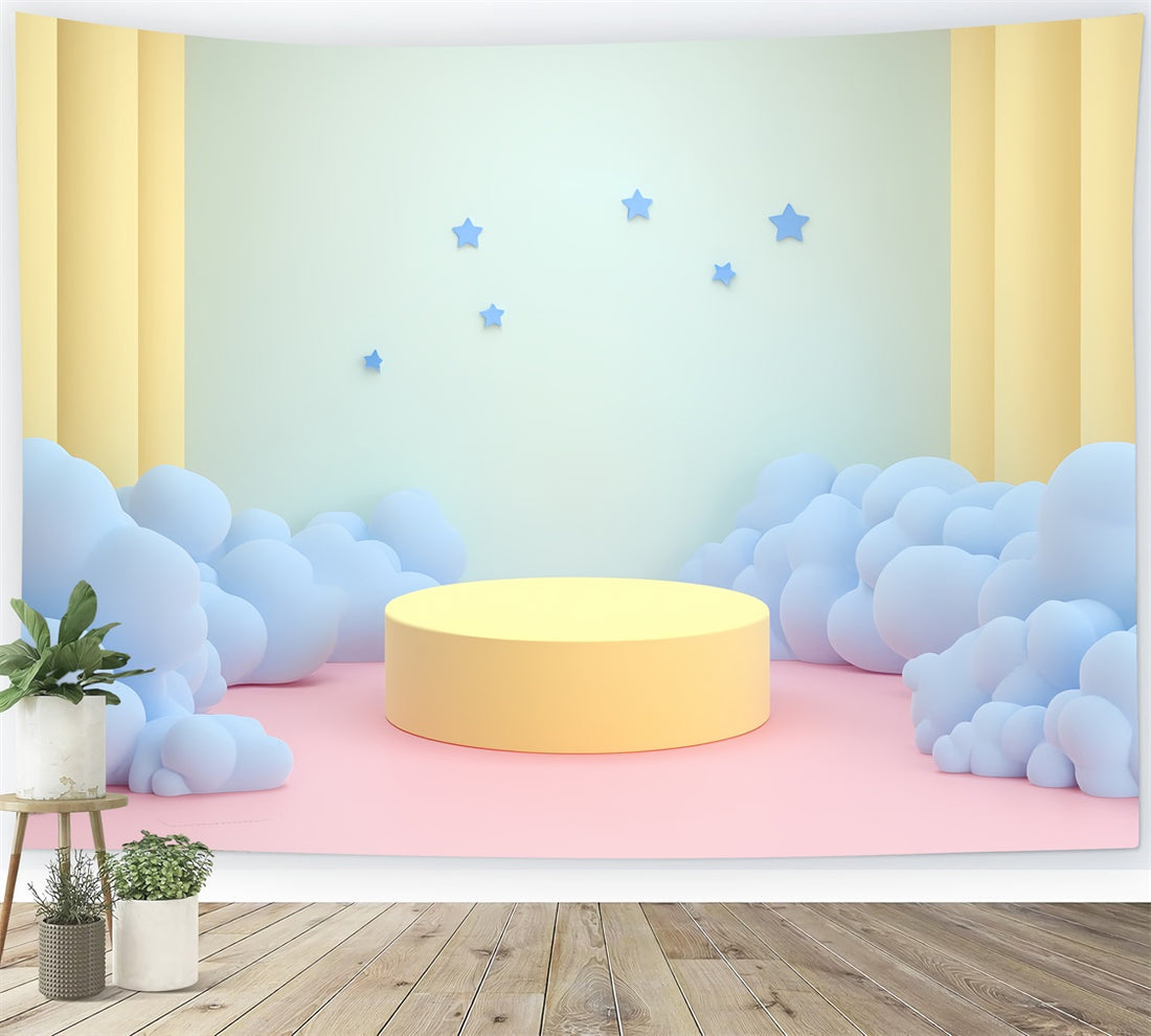 Cloud Backdrop Photoshoot Yellow Stage Blue Clouds Backdrop CSH4-258