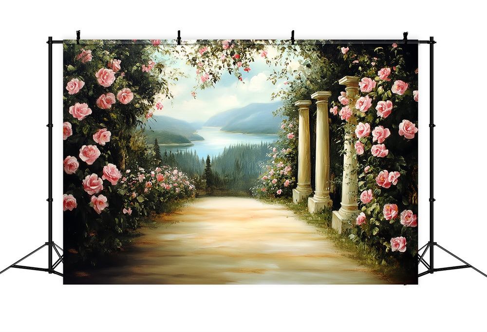 Vintage Backdrop For Photoshoot Stone Columns Blooming Backdrop CSH4-2