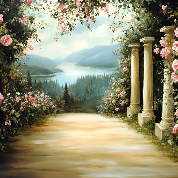 Vintage Backdrop For Photoshoot Stone Columns Blooming Backdrop CSH4-2