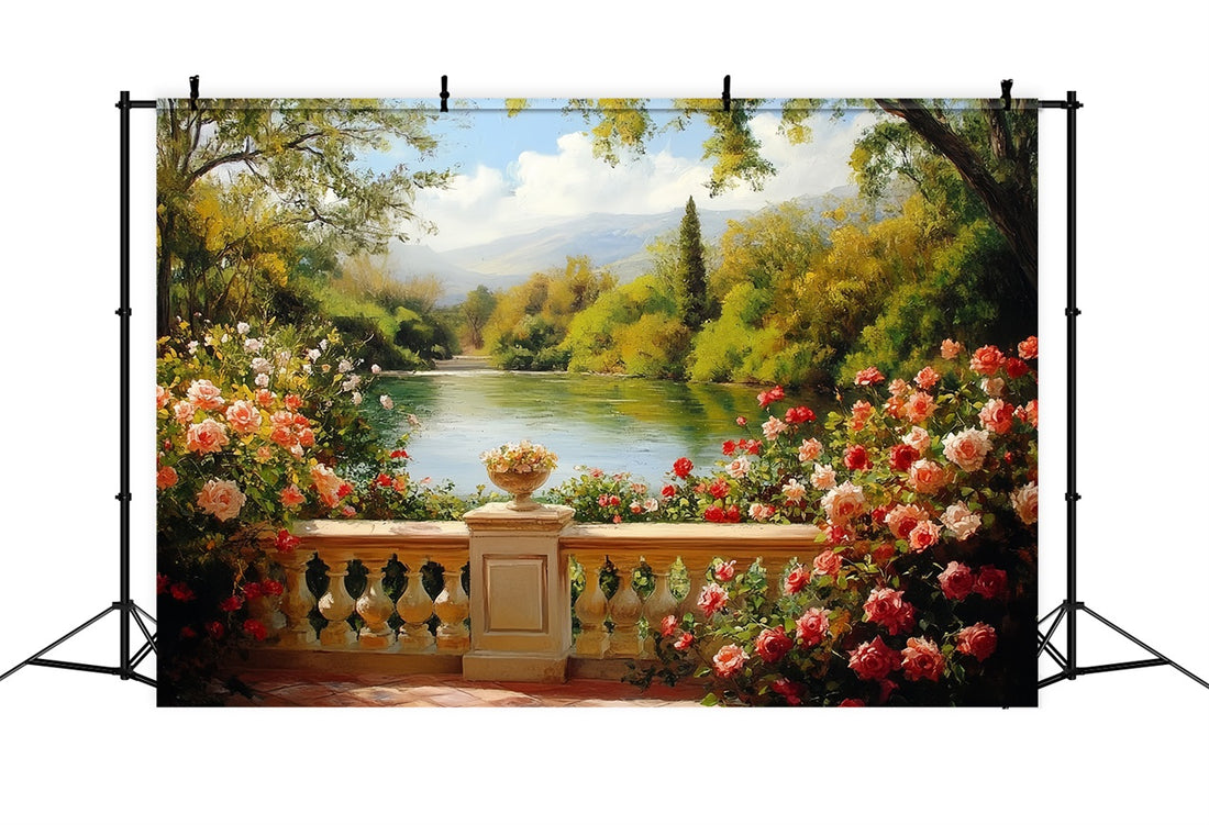 Vintage Backdrop Rose Garden Lake View Backdrop CSH4-306