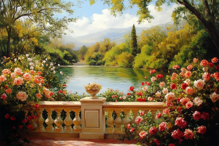 Vintage Backdrop Rose Garden Lake View Backdrop CSH4-306