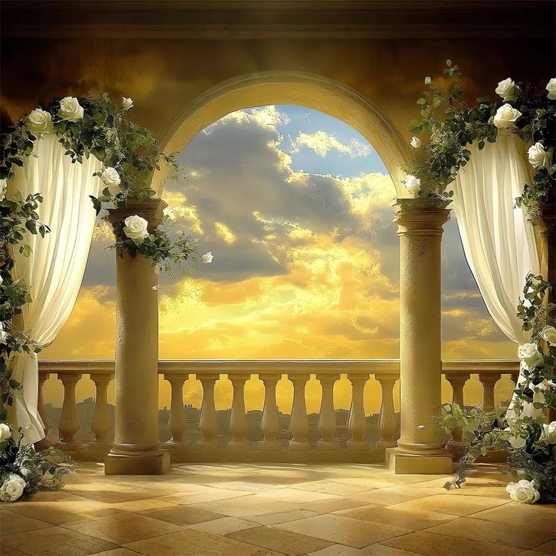 Vintage Photo Backdrop Sunset Archway Floral Backdrop CSH4-307