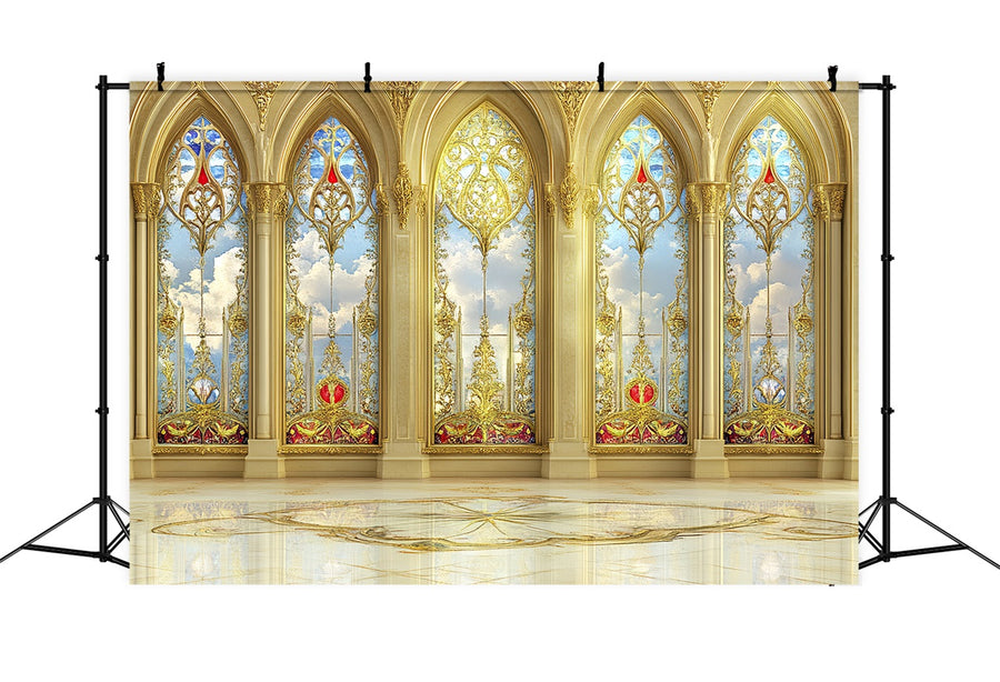 Inside Castle Backdrop Golden Palace Windows Skies Backdrop CSH4-343