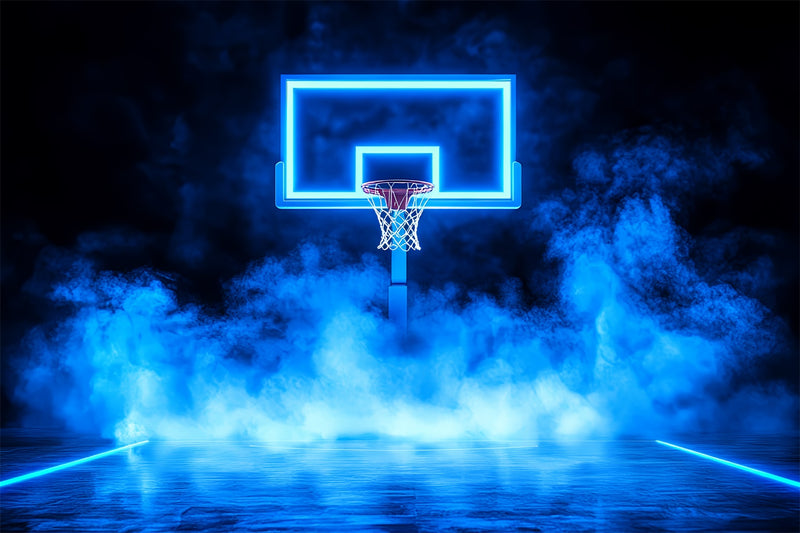 Basketball Court Backdrop Neon Basketball Hoop Backdrop CSH4-382