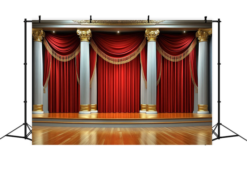 Vintage Photo Backdrops Red Curtain Stage Pillars Backdrop CSH4-403