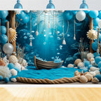 Underwater Backdrop Blue Coral Wooden Boat Summer Backdrop CSH5-105