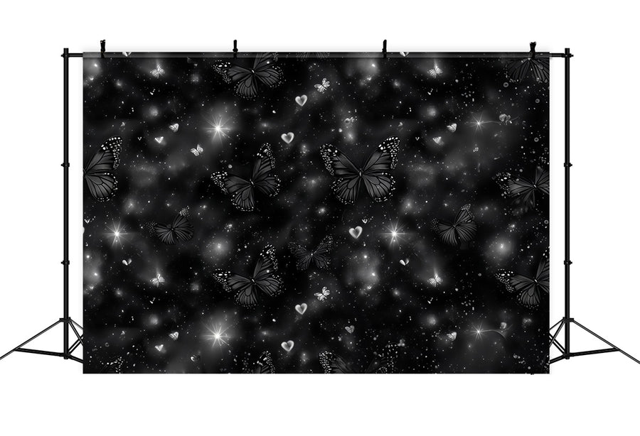 90s Backdrop Black Butterfly Glitter Hearts Backdrop CSH5-198