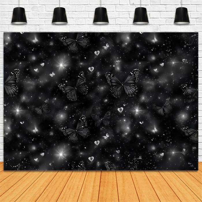 90s Backdrop Black Butterfly Glitter Hearts Backdrop CSH5-198