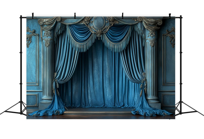 Vintage Photo Backdrop Regal Sapphire Drapes Backdrop CSH57-113