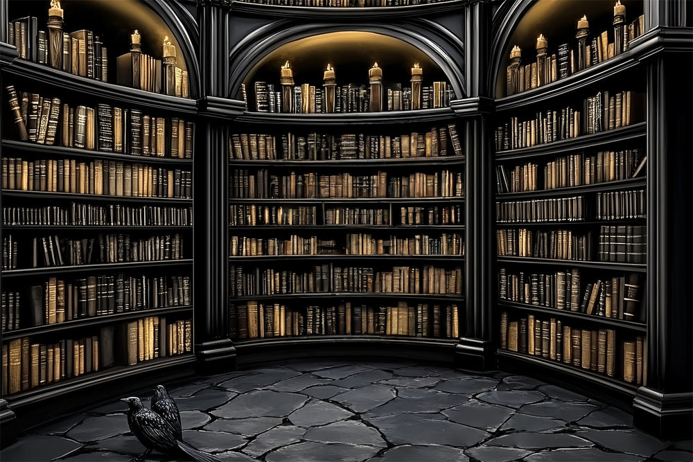 Library Backdrop Dark Arched Gothic Library Back to School Backdrop CS