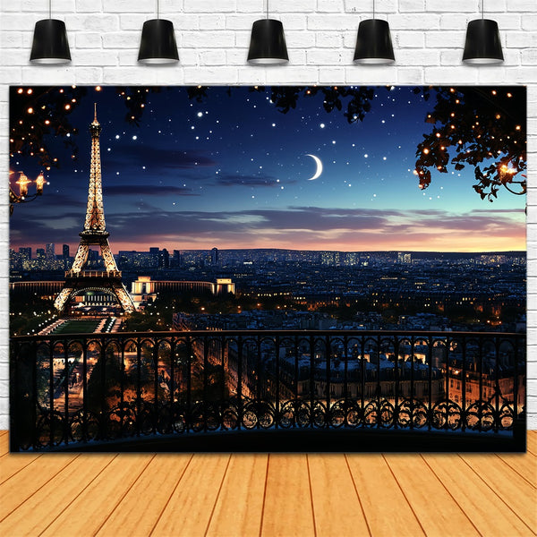Eiffel Tower Backdrop Romantic Starry Night Paris Photo Backdrop CSH58