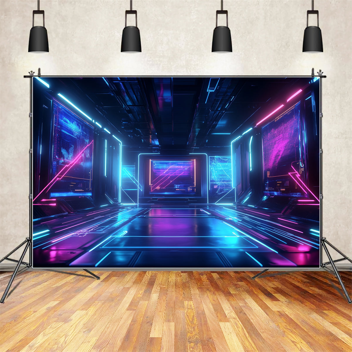 Cool Backdrops Neon Cyberpunk Digital Corridor Abstract Backdrop CSH58