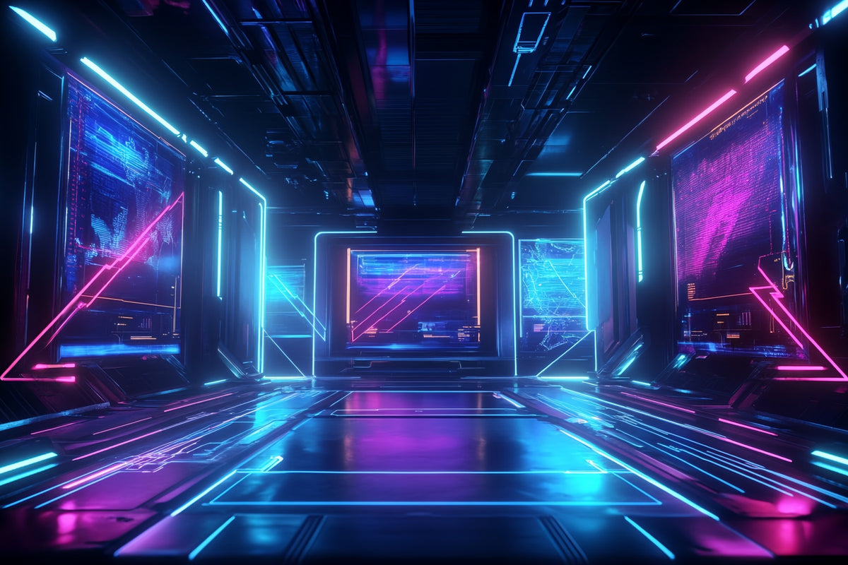 Cool Backdrops Neon Cyberpunk Digital Corridor Abstract Backdrop CSH58