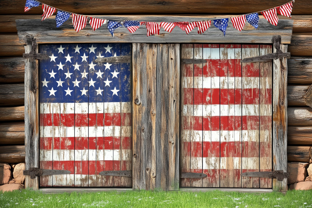 American Flag Patriotic Backdrop Rustic Barn Door USA Flag Backdrop CS